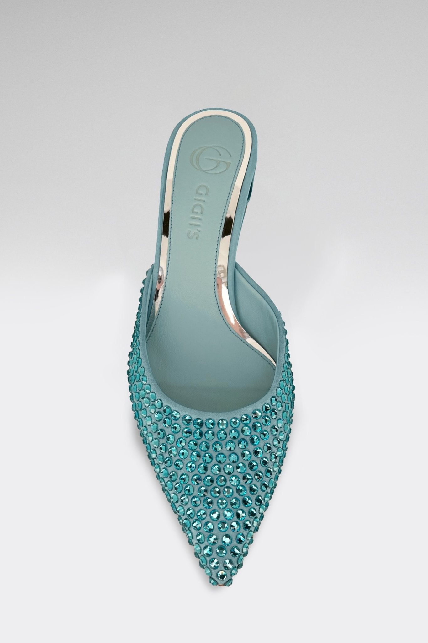 Lupita Rhinestone Mules - Aqua Blue • Gigii's